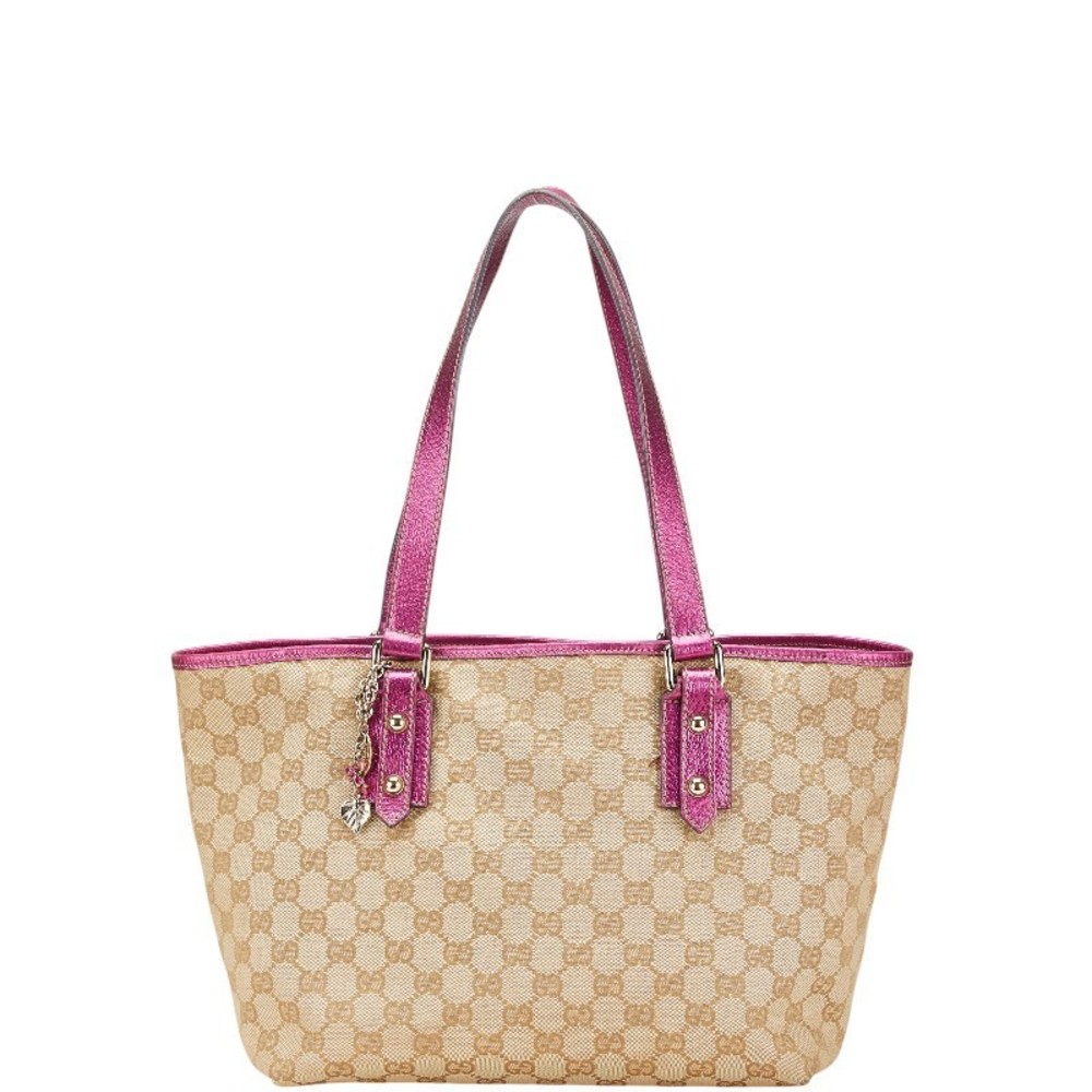 Gucci Bag Beige Gg Pink Shoulder Tote Canvas - Gem